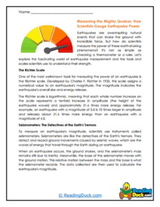 Earthquakes Worksheets | Reading Comp. | Reading Duck.com