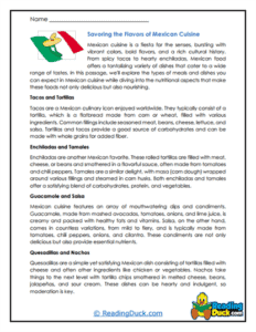 Global Cuisine Worksheets | World Culture & Reading Skills