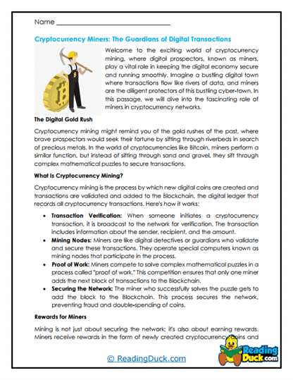 Blockchain and Cryptocurrencies Worksheets | Reading Duck.com