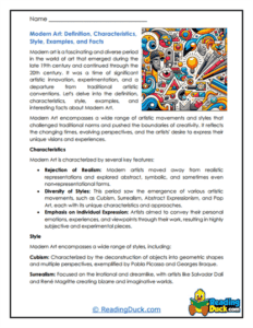 Art History Worksheets | Reading Duck.com