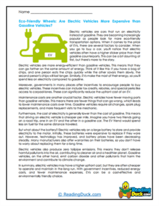 Electric Cars Reading Worksheets | Reading Duck.com