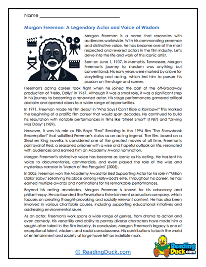 Famous Actors and Actresses Worksheets | Reading Duck.com