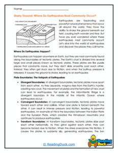 Earthquakes Worksheets | Reading Comp. | Reading Duck.com