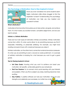 Psychology Reading Worksheets | Reading Duck.com