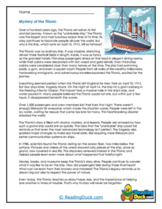 The Titanic Worksheets| Icebergs and Ships | Reading Duck.com