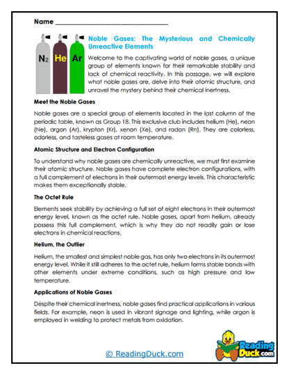 Elements Worksheets | Chemistry Skills | Reading Duck.com