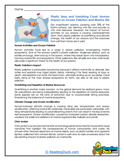 Oceans Worksheets | Reading Comp. | Reading Duck.com