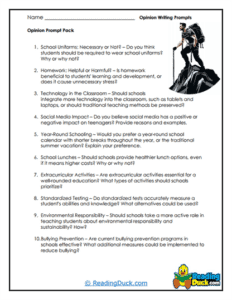 Opinion Writing Prompt Worksheets | Reading Duck.com
