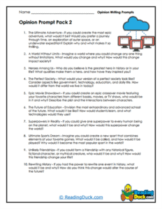Opinion Writing Prompt Worksheets | Reading Duck.com