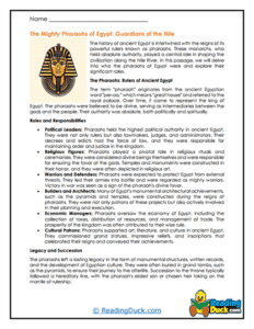 Ancient Egypt Reading Worksheets | Reading Duck.com