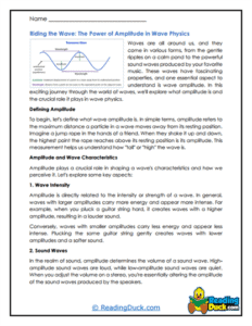 Waves Worksheets | Reading Comp. | Reading Duck.com