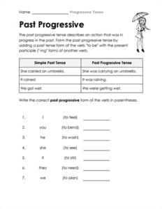 Progressive Tense Worksheets: Present, Past & Future Verb Practice