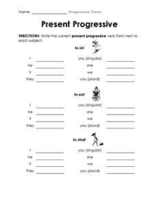 Progressive Tense Worksheets: Present, Past & Future Verb Practice