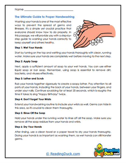 Personal Hygiene Worksheets | Reading Duck.com