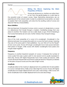 Waves Reading Worksheets | Reading Duck.com