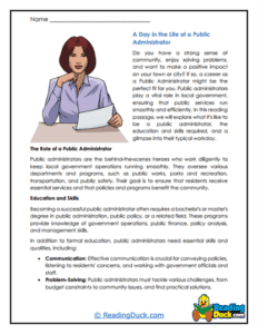 Government and Public Service Careers Reading Worksheets