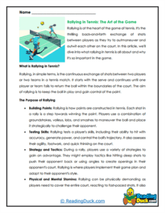 The Game of Tennis Worksheets | Reading Duck.com