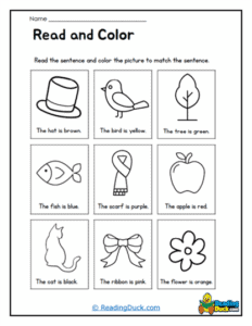 Reading and Coloring Worksheets | Print Concept | Reading Duck.com