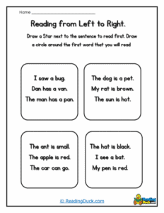 Reading Left to Right Worksheets | Reading Duck.com