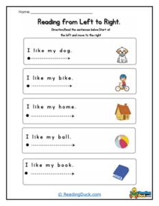 Reading Left to Right Worksheets | Reading Duck.com
