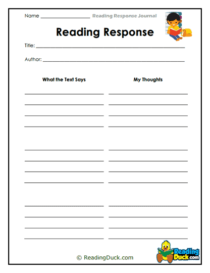 Reading Response Journal Worksheets | Phonics Skills | Reading Duck.com