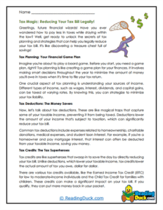 12 Taxes Worksheets for Kids: Financial Literacy & Reading Skills