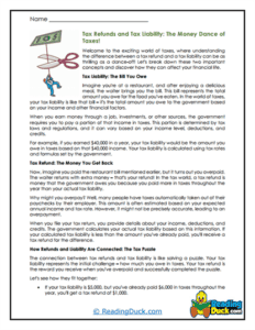 12 Taxes Worksheets for Kids: Financial Literacy & Reading Skills