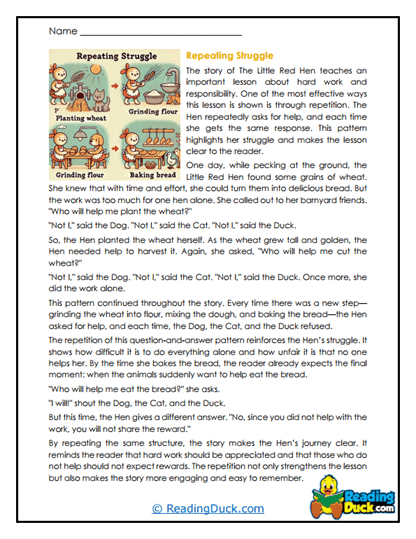 The Little Red Hen Worksheets | American Fable | Reading Duck.com