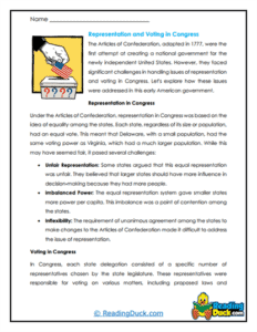 Articles of Confederation Reading Worksheets | Reading Duck.com