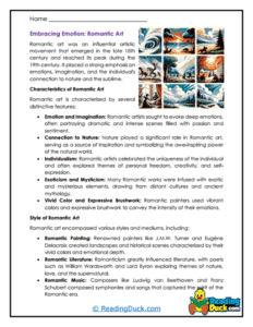 Art History Worksheets | Reading Duck.com