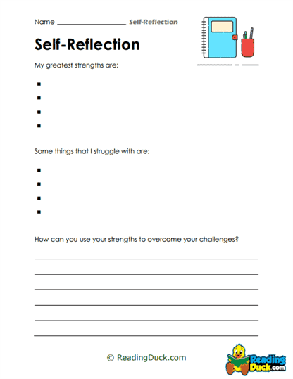 Self Reflection Worksheets | Language Arts Skills | Reading Duck.com