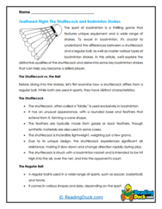 Badminton Worksheets | Birdie | Reading Duck.com