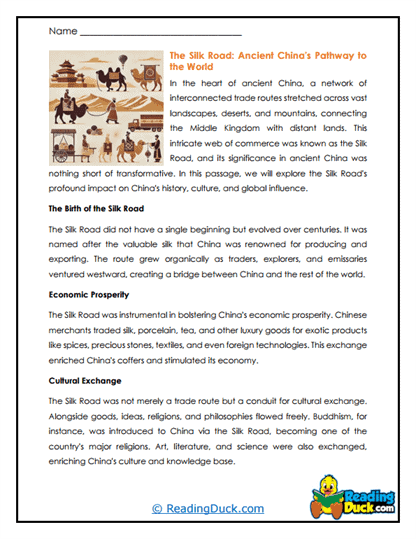 Ancient China Worksheets | Reading Comp. | Reading Duck.com