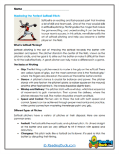 Softball Reading Worksheets | Reading Duck.com