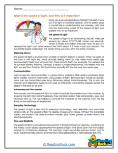 Light Worksheets | Reading Comp. | Reading Duck.com