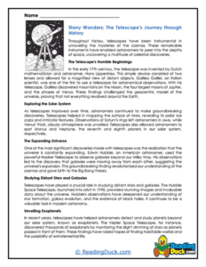 Telescope and Telescopes Worksheets | Reading Duck.com