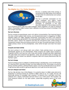 The Sun Worksheets | Astronomy Series | Reading Duck.com