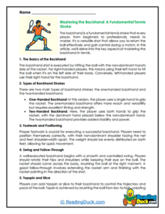The Game of Tennis Worksheets | Reading Duck.com
