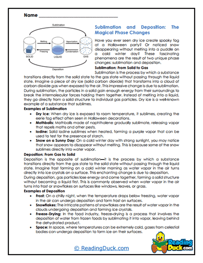 Phases of Matter Worksheets | Reading Duck.com