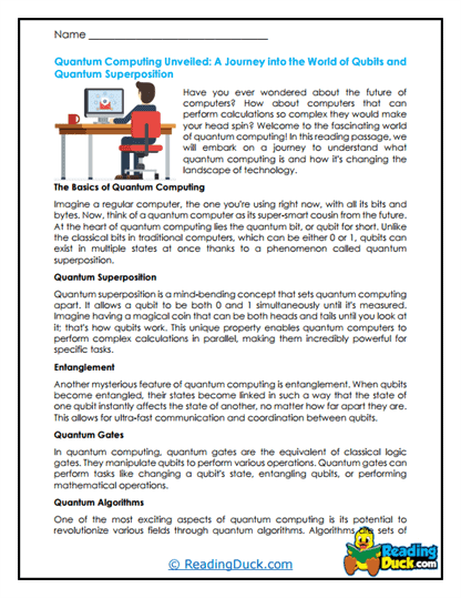 Quantum Computing Worksheets | Technology Series | Reading Duck.com