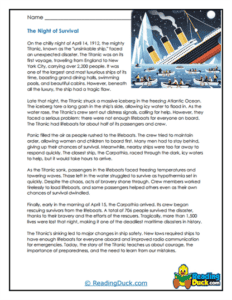The Titanic Worksheets| Icebergs and Ships | Reading Duck.com