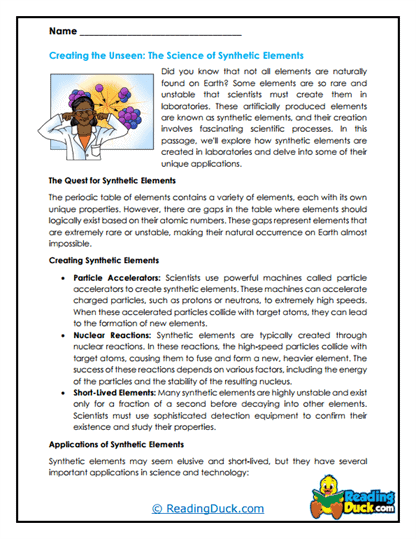 Elements Worksheets | Chemistry Skills | Reading Duck.com