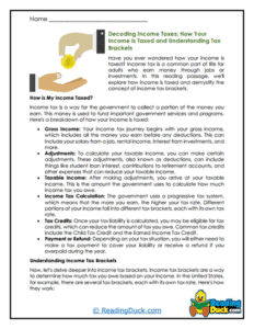 12 Taxes Worksheets for Kids: Financial Literacy & Reading Skills