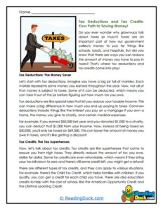 12 Taxes Worksheets for Kids: Financial Literacy & Reading Skills