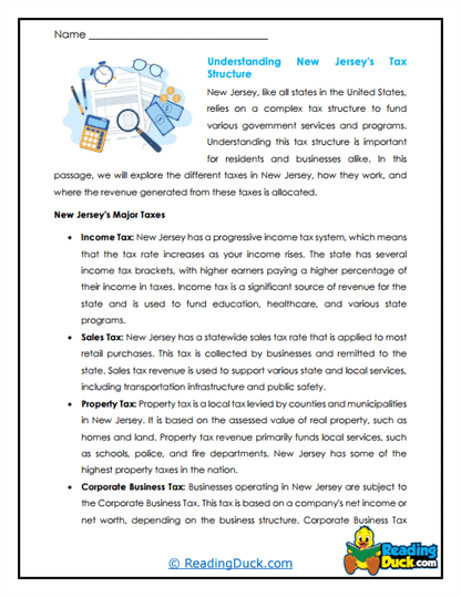 New Jersey Worksheets | NJ State | Reading Duck.com