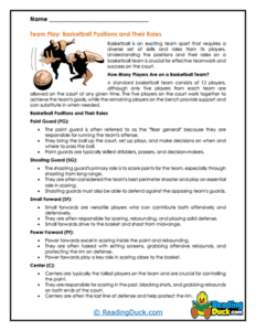The Game of Basketball Worksheets | Reading Duck.com