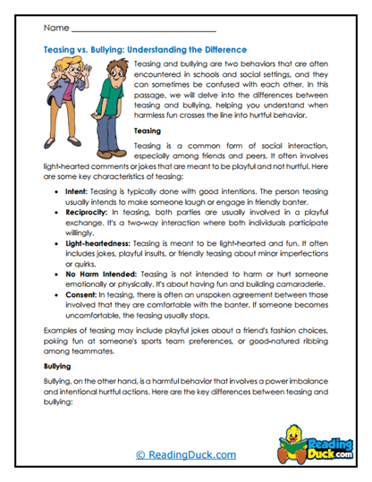 Bullying Worksheets | Reading Duck.com