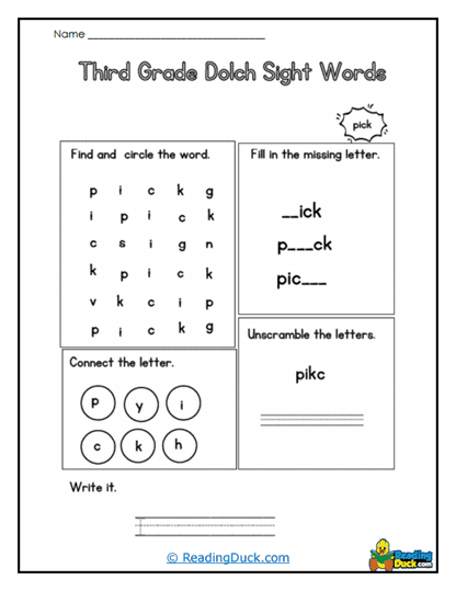 3rd Grade Dolch Sight Words Worksheets| Reading Duck.com