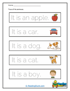 Tracing Sentences Worksheets | Handwriting Series | Reading Duck.com