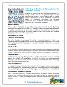 3D Printing Worksheets | Technology Series | Reading Duck.com